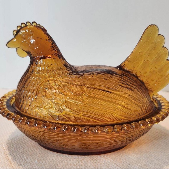 Indiana Glass | Kitchen | Vintage Amber Indiana Glass Nesting Hen ...